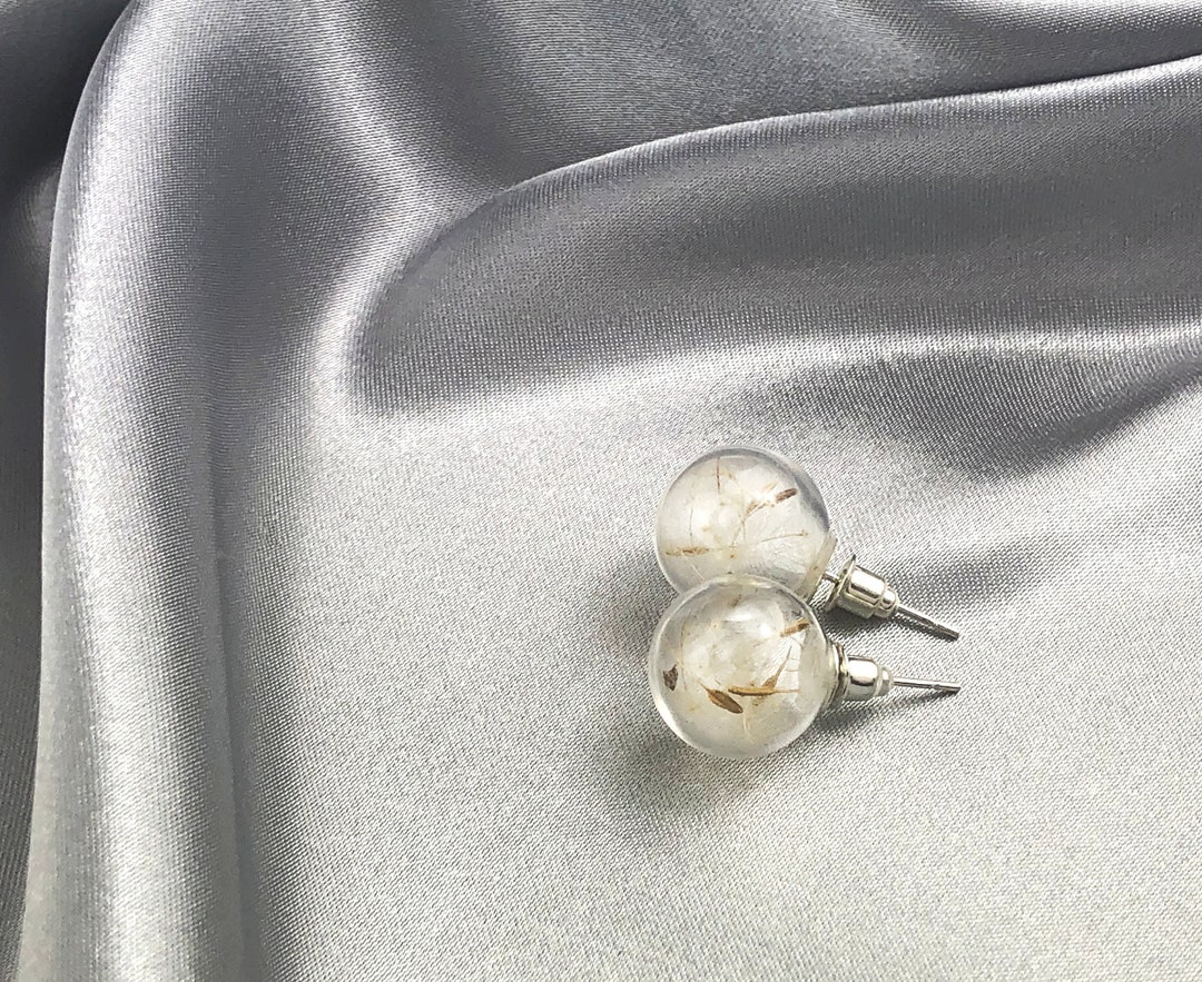DANDELION EAR STUDS - Glass Ear Stud - Natural Cute Silver Small Ear ...