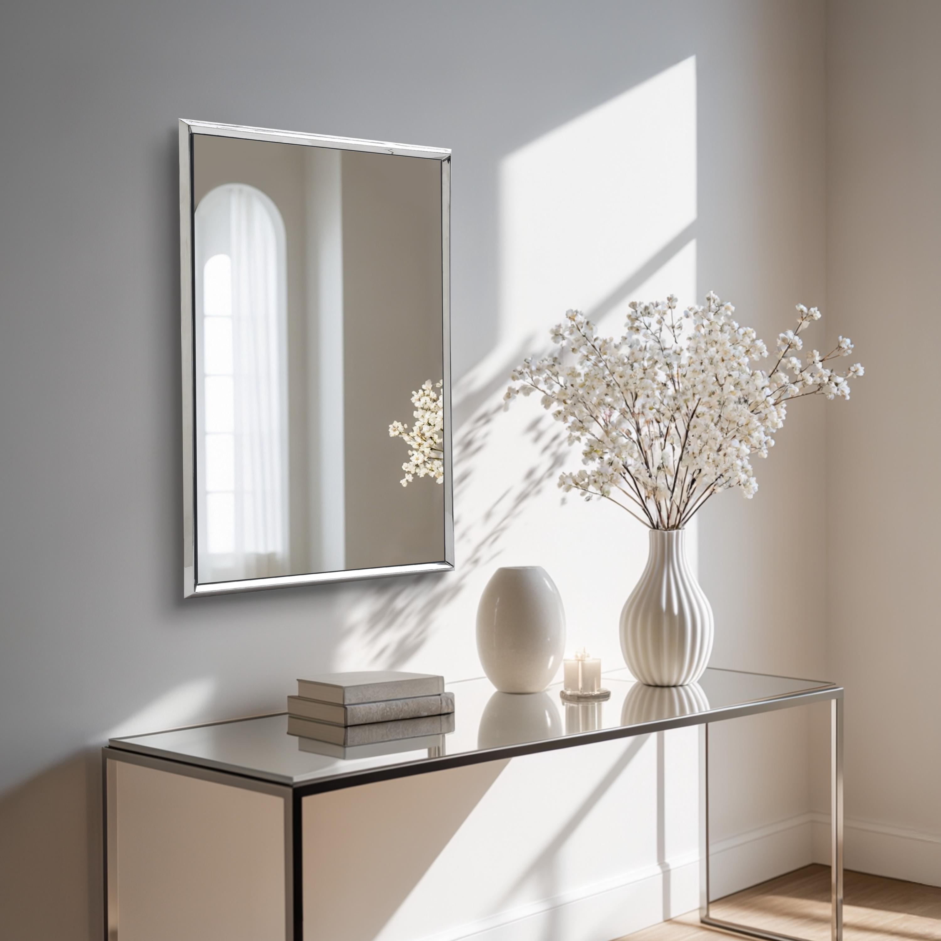 Freya Vintage Stainless Steel Frame Rectangular Wall Mirror Living Room ...