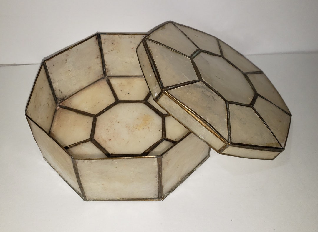 Vintage Capiz Shell Trinket Octagon Box - Etsy