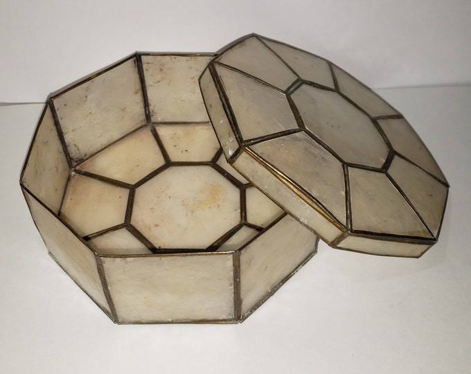Vintage Capiz Shell Trinket Octagon Box - Etsy