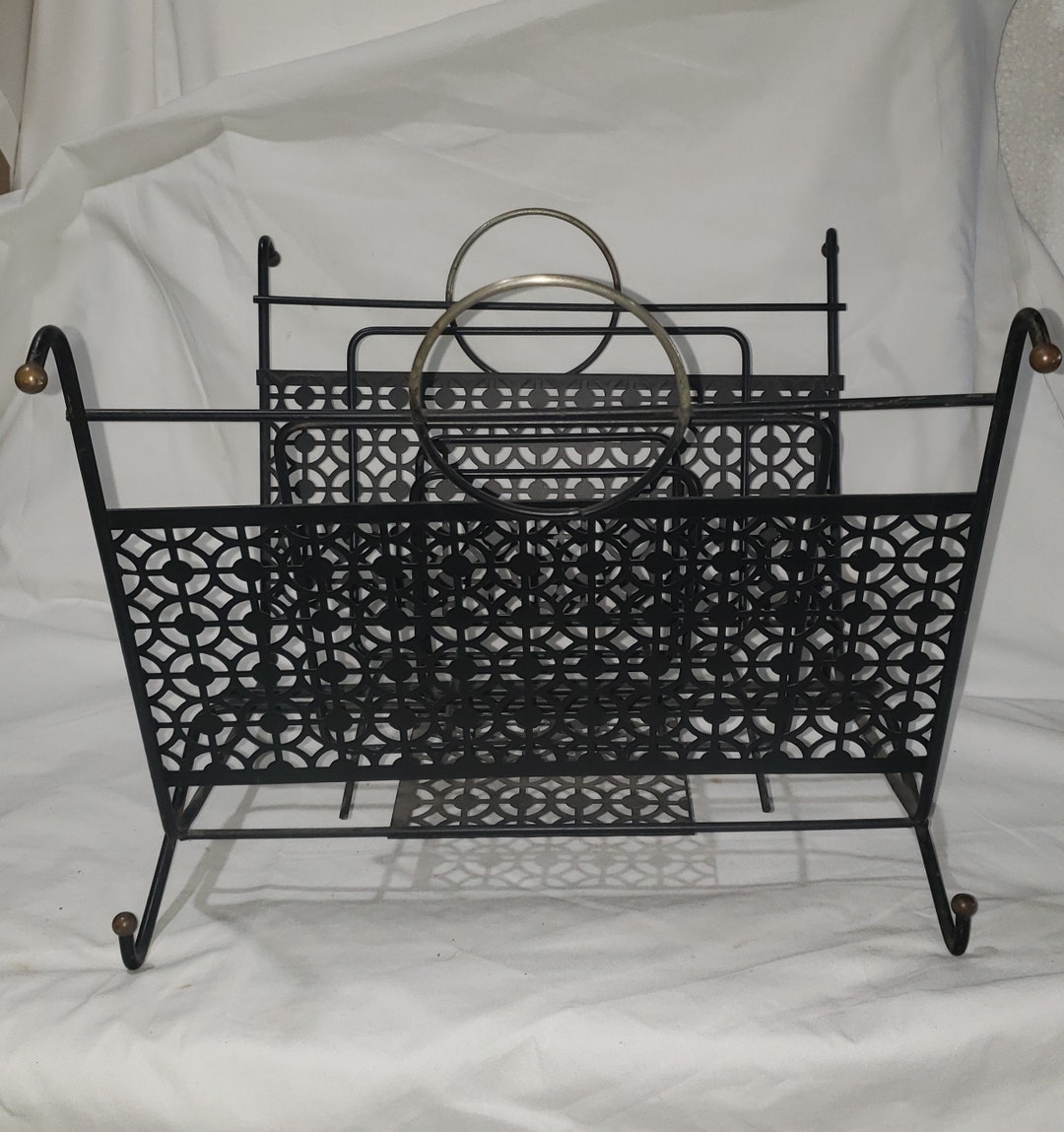 Mid Century Modern Metal Magazine Newspaper Rack Holder Salterinin ...
