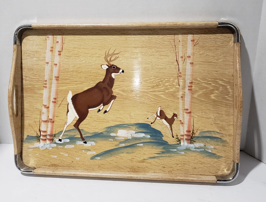 Mid Century Modern Vintage Wooden Deer Serving Tray Metal Corners ...