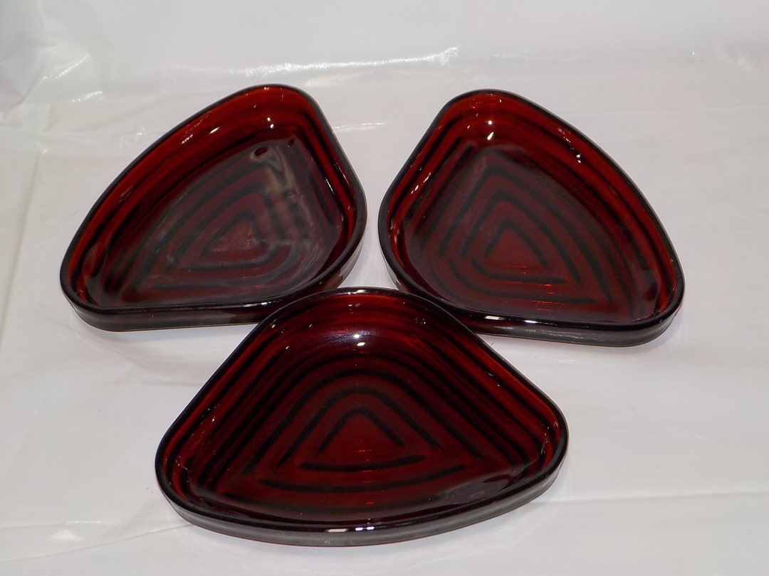 3 Royal Ruby Red Manhattan Triangle Relish or Tidbit Dishes - Etsy
