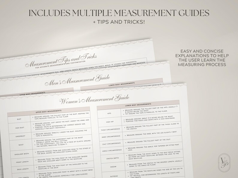 Beginner Friendly Body Measurement Chart and Guide Editable Men and ...