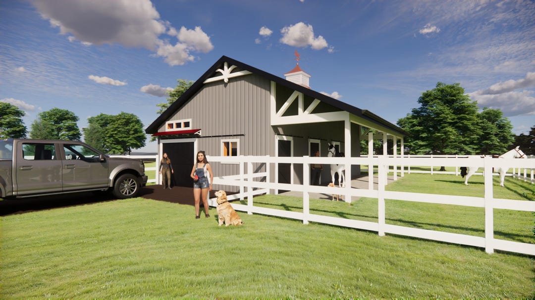 Three-stall Horse Barn Plan – With Tack & Feed Room (PDF) - Etsy