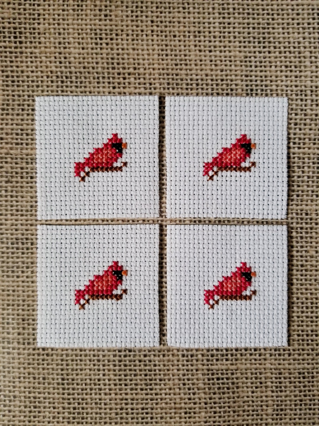 Completed Cross Stitch Red Cardinal 4 Mini Pieces for DIY Crafts - Etsy