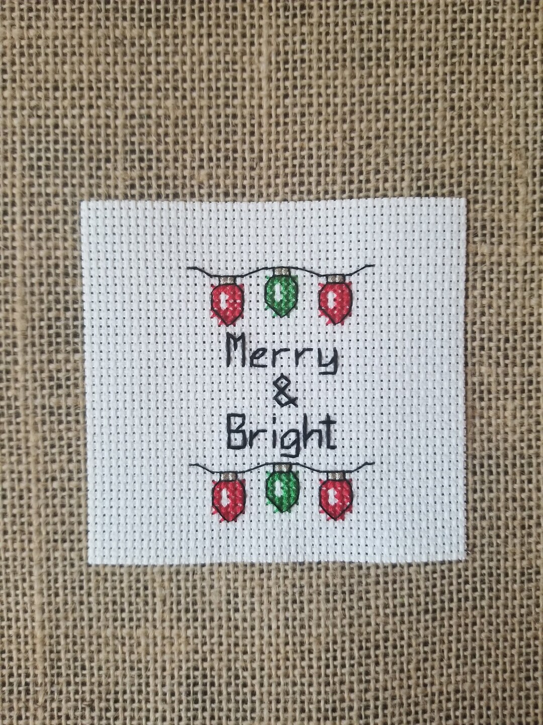 Completed Cross Stitch Merry and Bright Lights Piece for DIY Crafts - Etsy