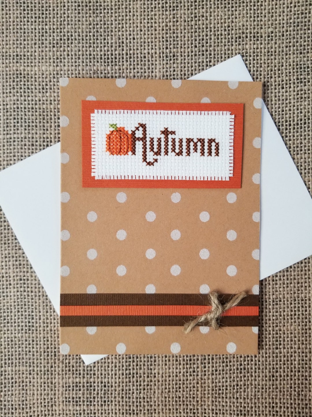 Fall Note Card Completed Cross Stitch Autumn Pumpkin Blank Card - Etsy
