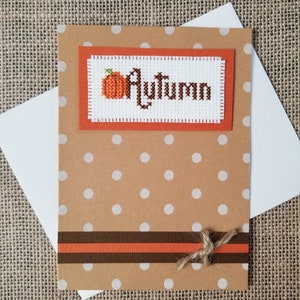 Fall Note Card Completed Cross Stitch Autumn Pumpkin Blank Card - Etsy