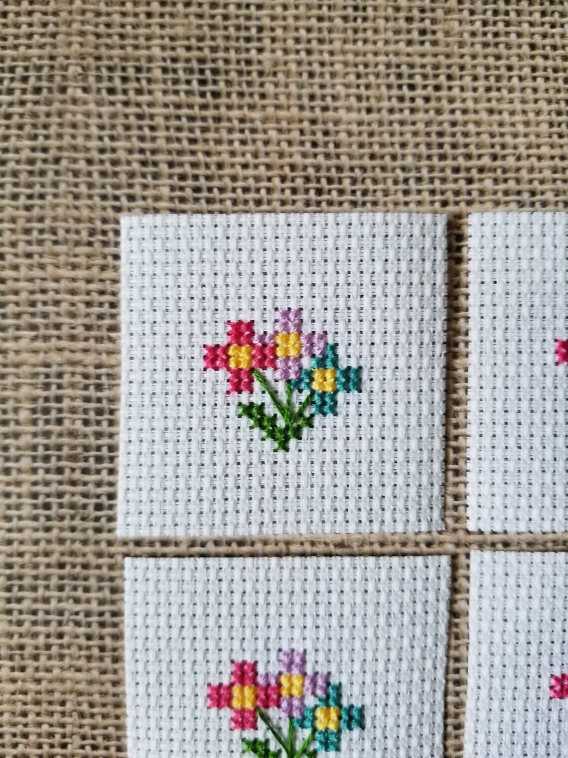 Completed Cross Stitch Flower Bunch 4 Mini Pieces for DIY - Etsy