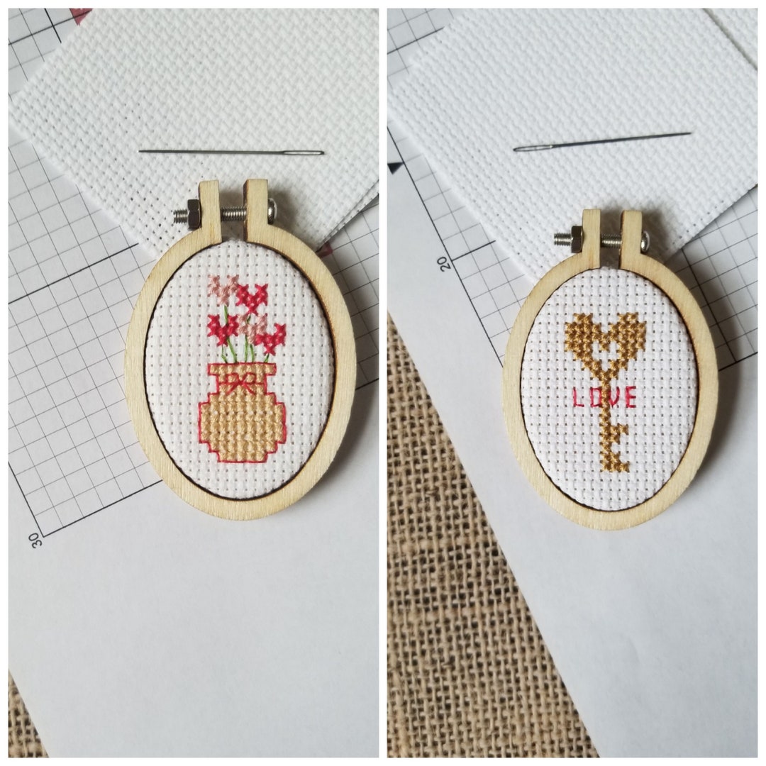 Counted Cross Stitch Heart Flowers and Valentine Key Minis 2 Patterns ...
