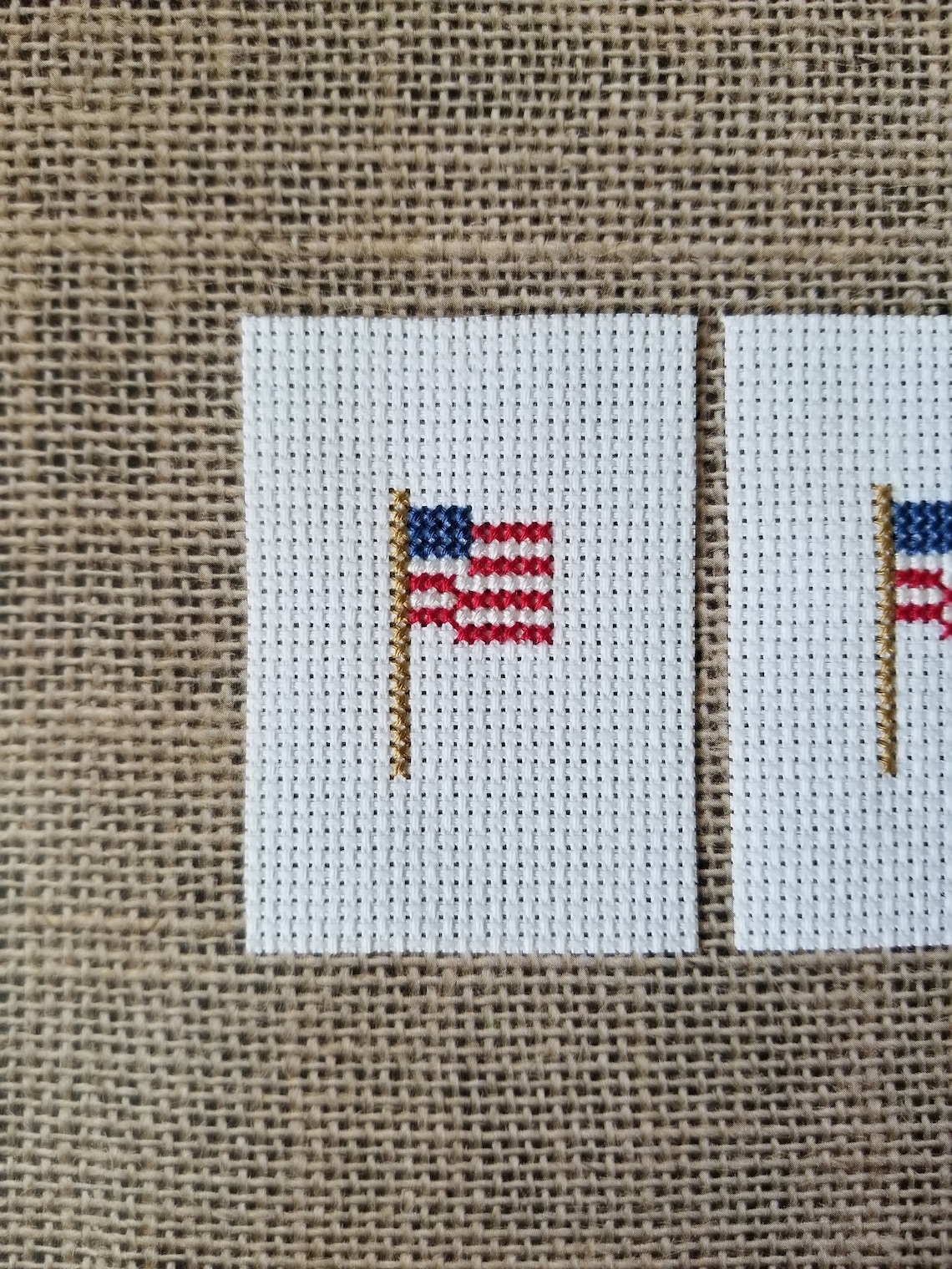 Completed Cross Stitch Flying USA Patriotic Flag 2 Mini Pieces - Etsy