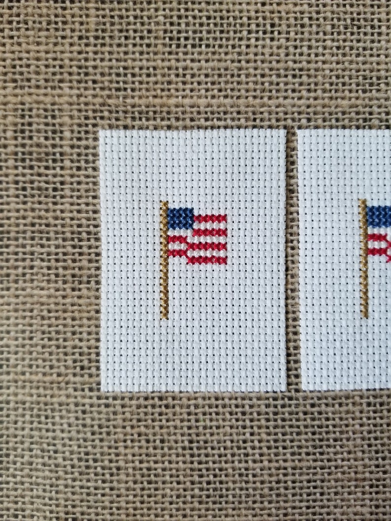 Completed Cross Stitch Flying USA Patriotic Flag 2 Mini Pieces - Etsy