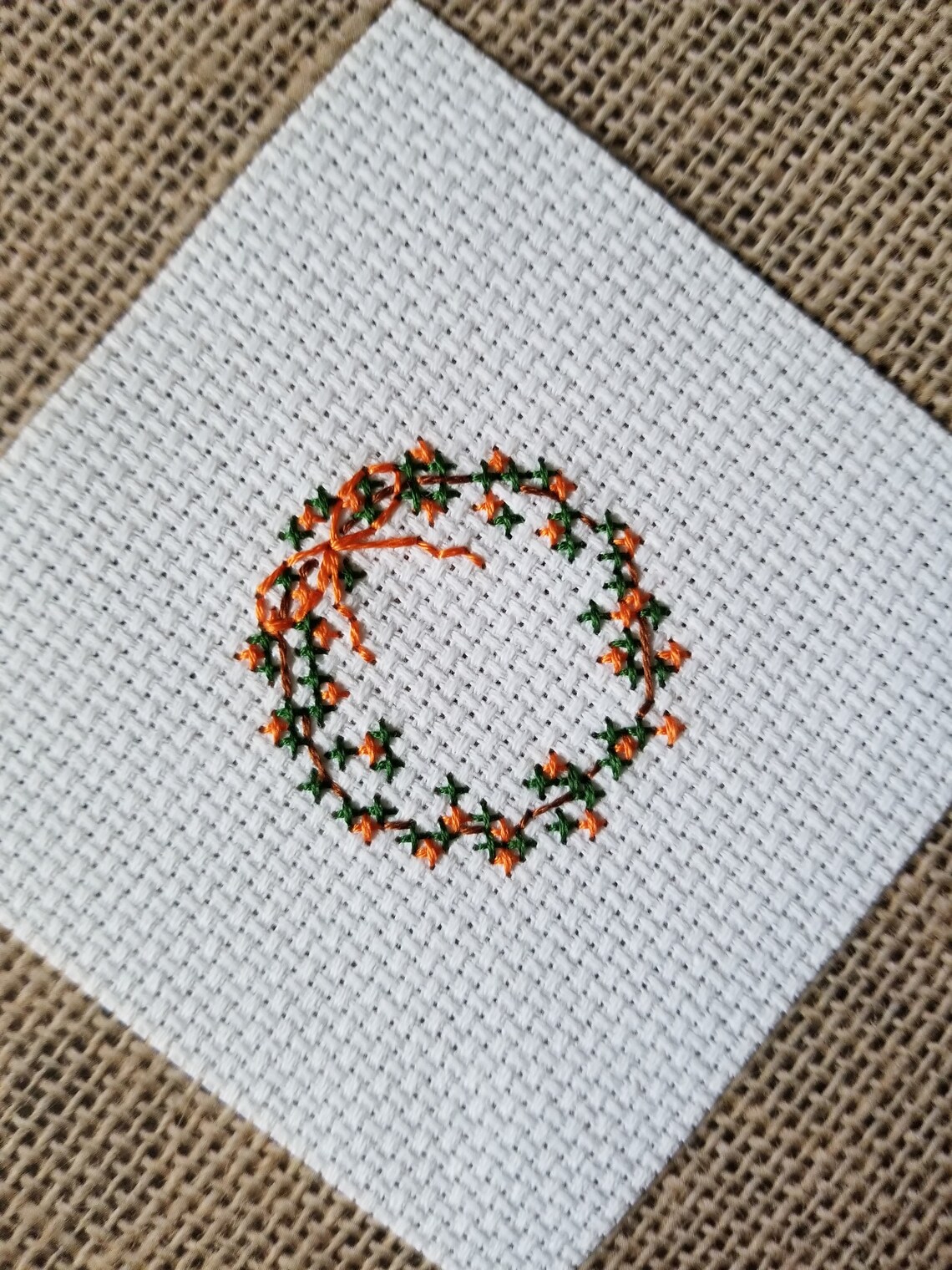 Completed Cross Stitch Fall Ivy Wreath Small Piece for DIY | Etsy