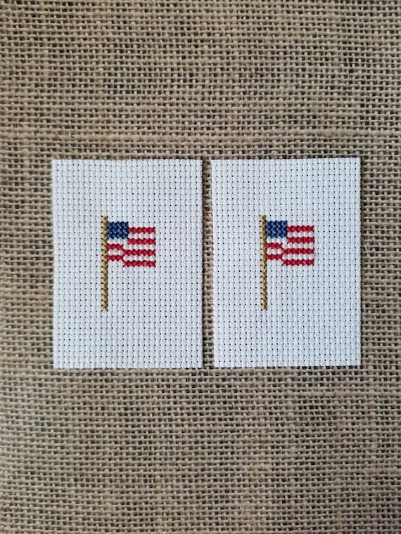 Completed Cross Stitch Flying USA Patriotic Flag 2 Mini Pieces - Etsy
