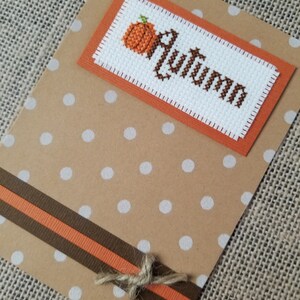 Fall Note Card Completed Cross Stitch Autumn Pumpkin Blank Card - Etsy