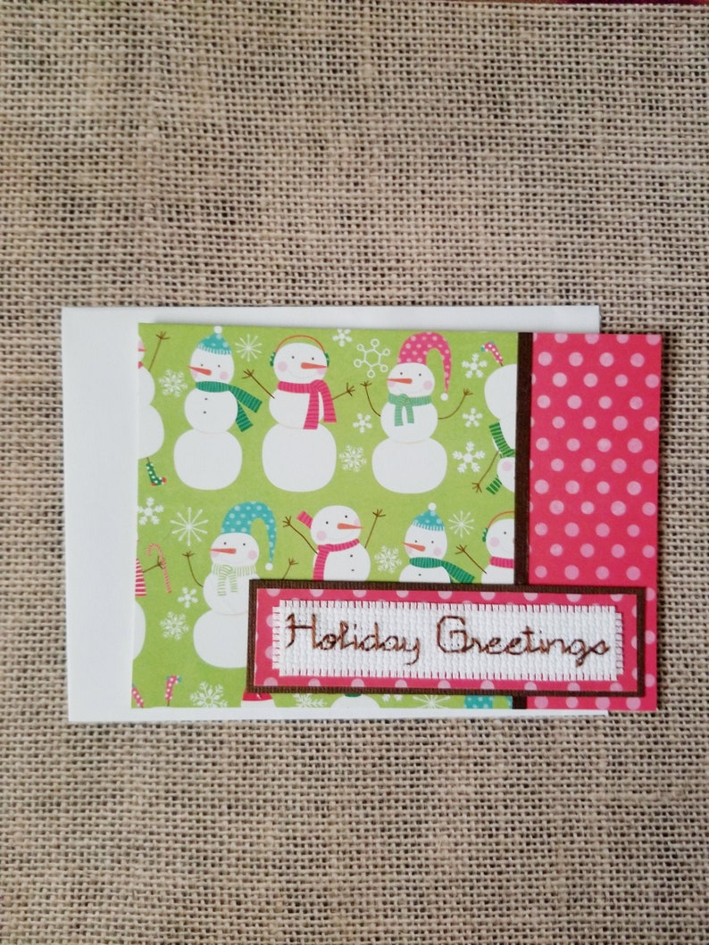 Snowman Card Stitched Holiday Greetings Snowmen Blank Note - Etsy