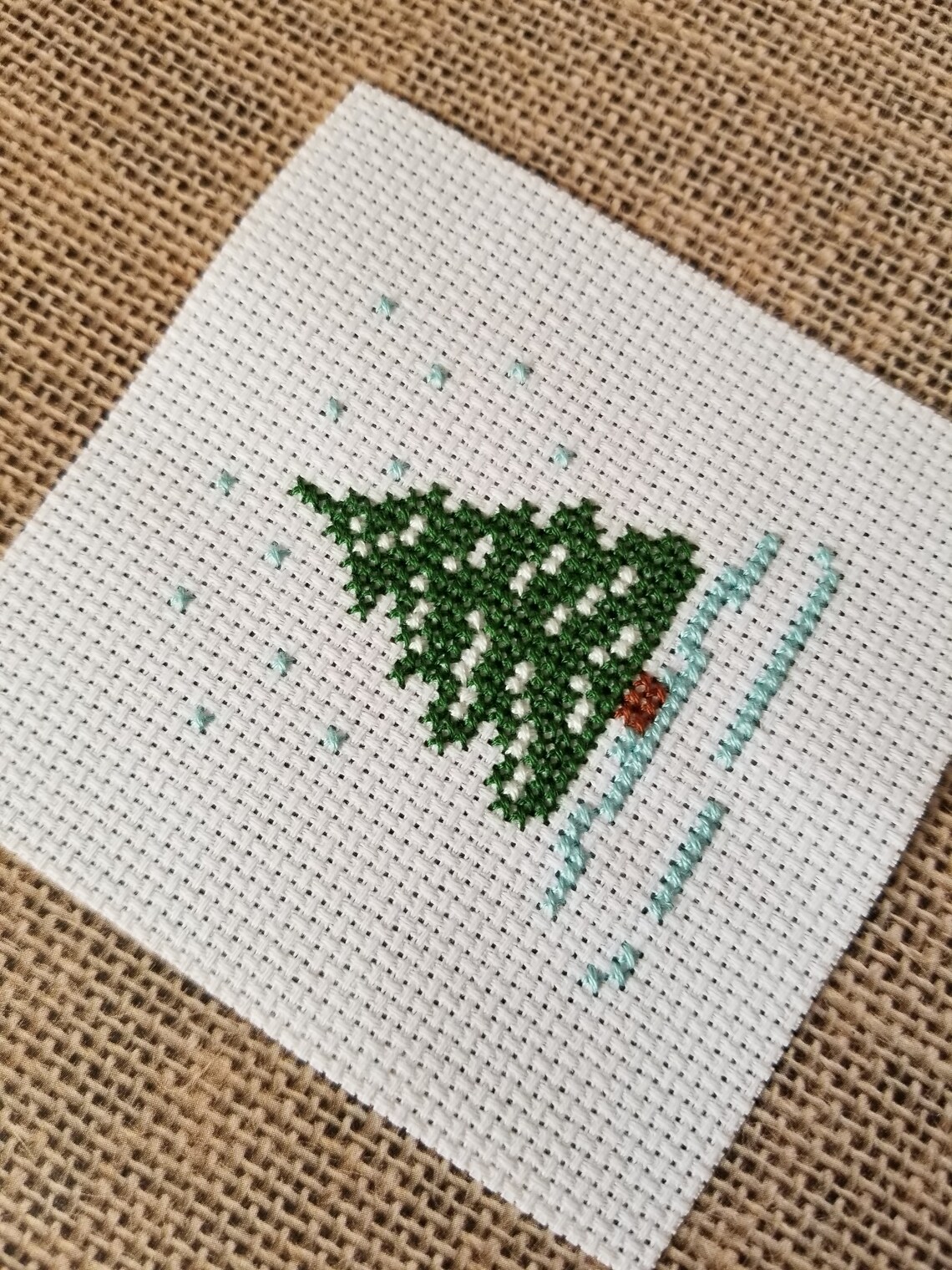 Completed Cross Stitch Winter Snow Tree Small Piece for DIY Crafts - Etsy