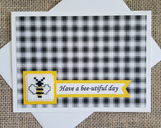 Completed Cross Stitch Bee Have a Bee-utiful Day Blank Greeting Note ...
