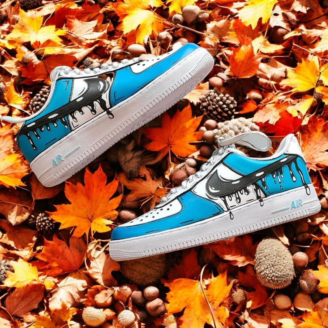 Personalized Blue Drip Air Force 1 Shoes, Custom Hand Painted Black ...