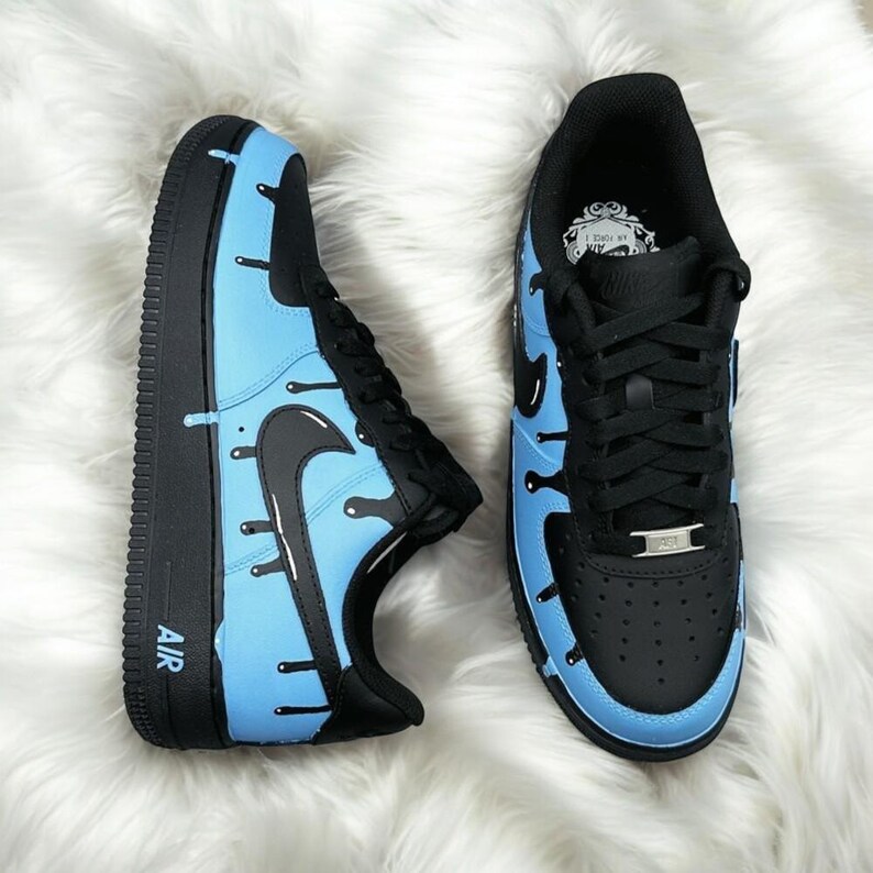 Custom Blue Black Drip Air Force 1 Sneaker, Pesonalized Hand Painted ...