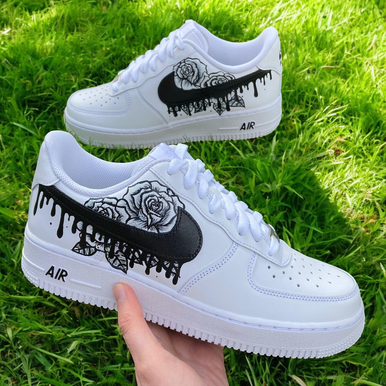 Custom Black Rose Air Force 1 Shoes, Custom Hand Painted Black Rose AF1 ...
