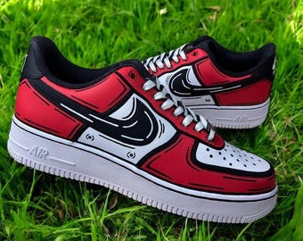 Custom Black Red Drip Air Force 1 Shoes, Custom Hand Painted Black Red ...