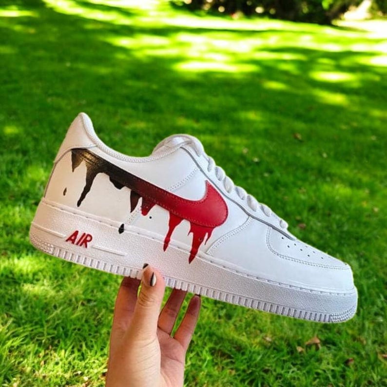 Custom Black Red Drip Air Force 1 Shoes, Custom Hand Painted Black Red ...