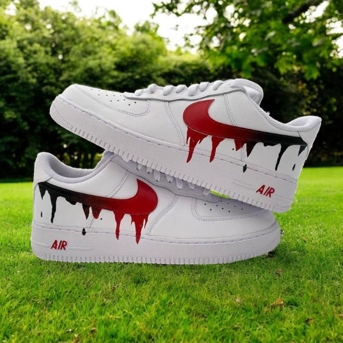 Custom Black Red Drip Air Force 1 Shoes, Custom Hand Painted Black Red ...