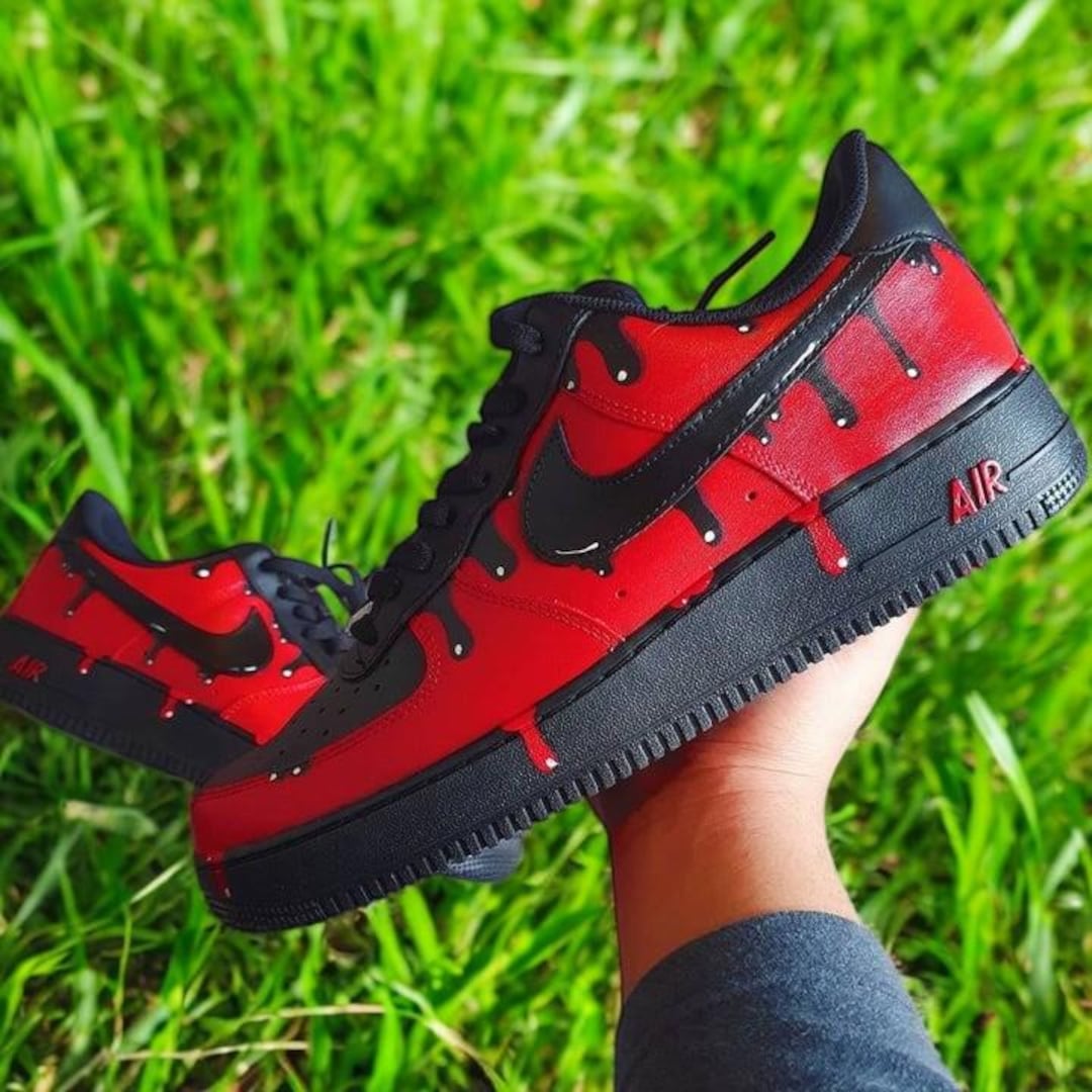 Black Red Drip Custom Air Force 1 Shoes, Custom Hand Painted Black Red ...