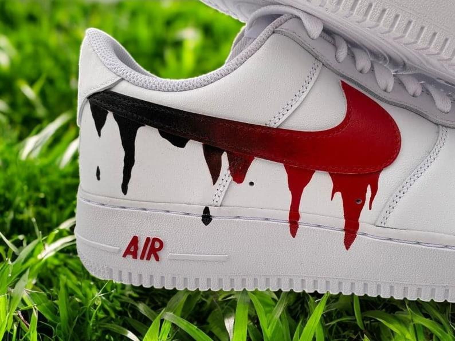 Custom Black Red Drip Air Force 1 Shoes, Custom Hand Painted Black Red ...