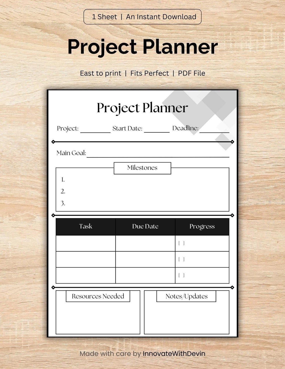 Project Planner Printable - Organize Tasks, Track Progress, and Meet ...
