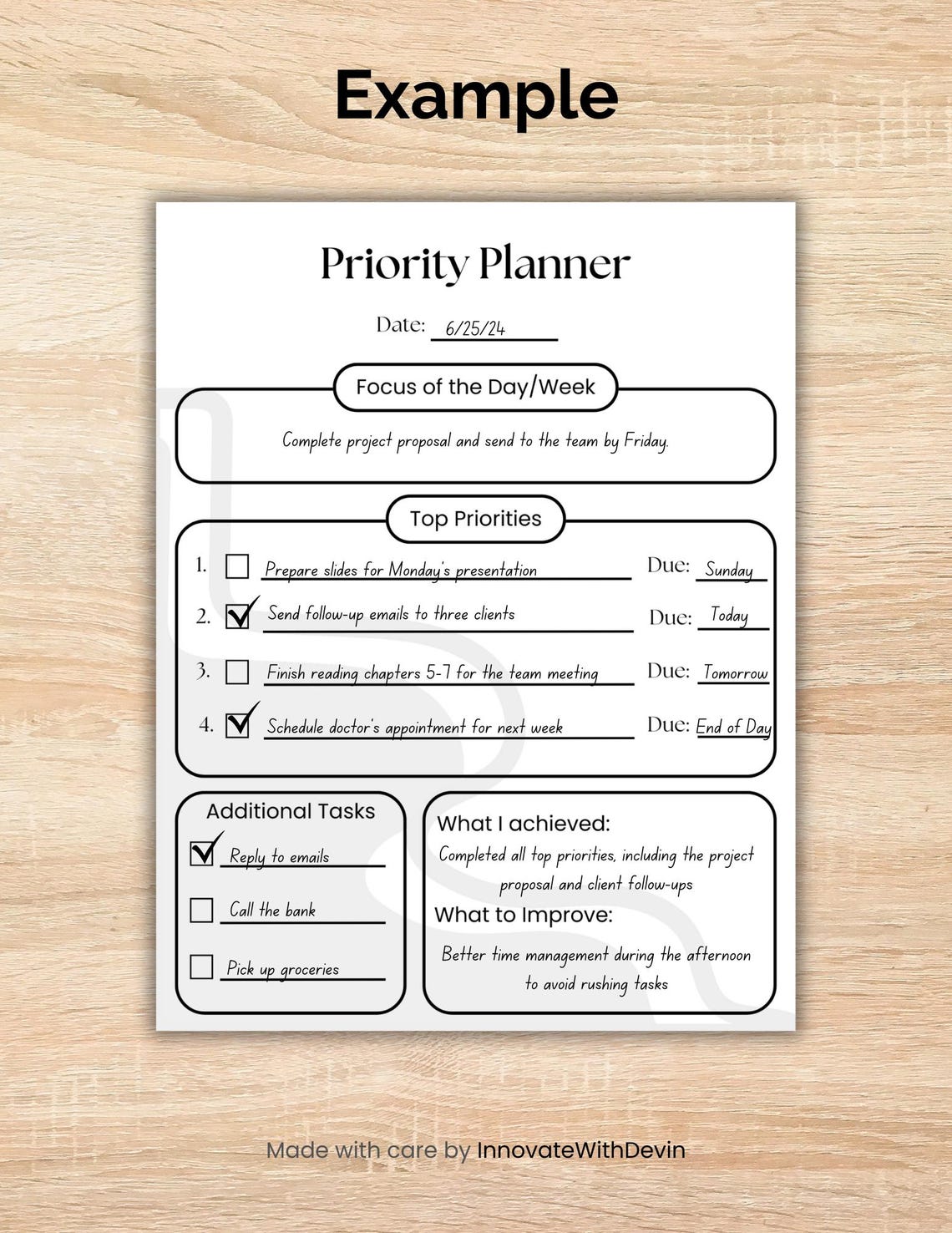 Priority Planner Printable - Organize Tasks, Set Goals, and Reflect - Etsy