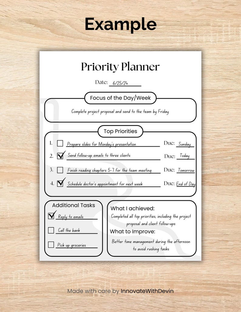 Priority Planner Printable - Organize Tasks, Set Goals, and Reflect - Etsy