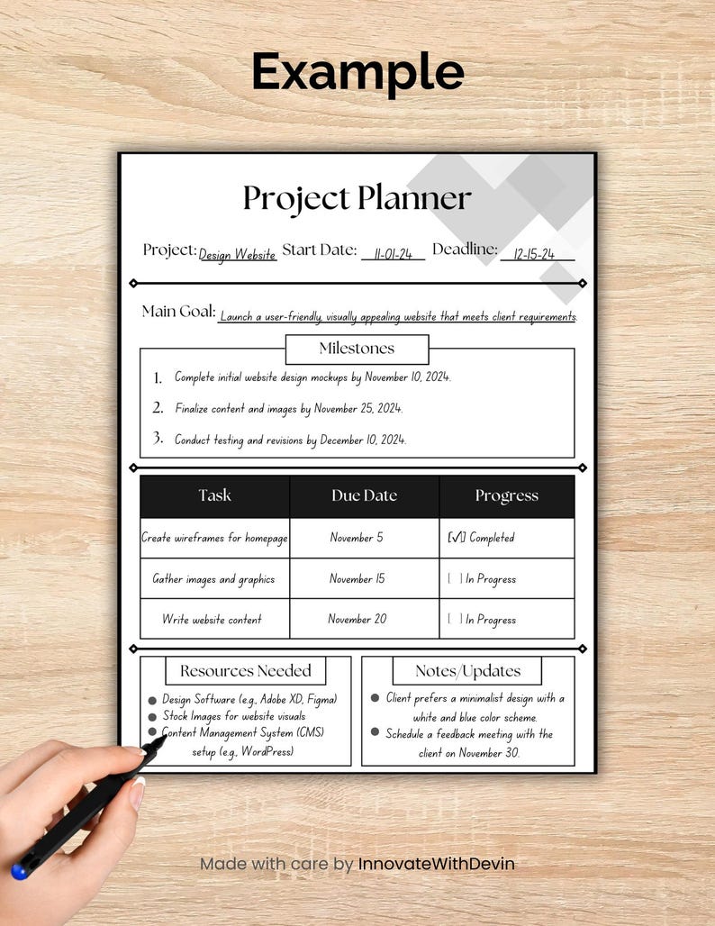 Project Planner Printable - Organize Tasks, Track Progress, and Meet ...