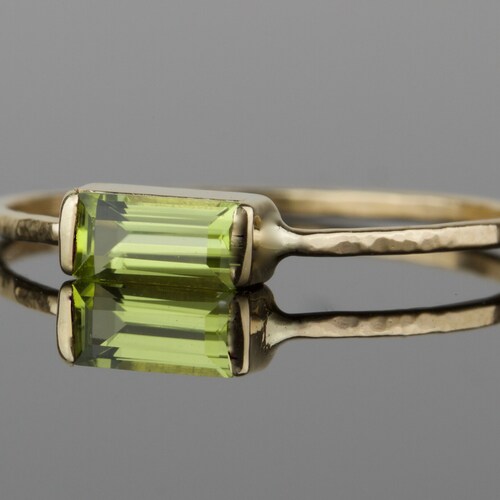 Peridot Baguette Ring SOLID 14k Gold Peridot Baguette Ring - Etsy UK