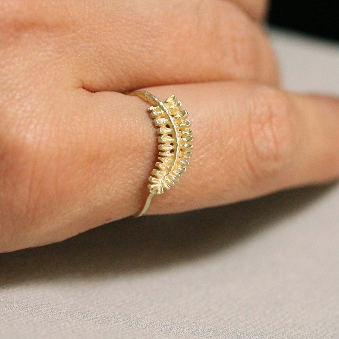 Fern Wedding Band | Dainty Leaf Ring | Leaf Wedding Band | SOLID Gold ...