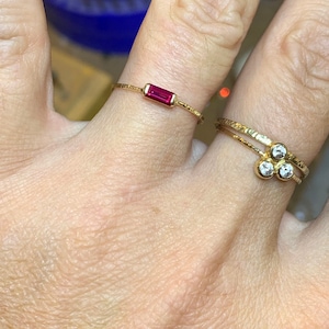 SOLID 14k Gold Ruby Baguette Ring | Lab Ruby Ring | Art Deco Baguette Stack Ring | White Yellow ...