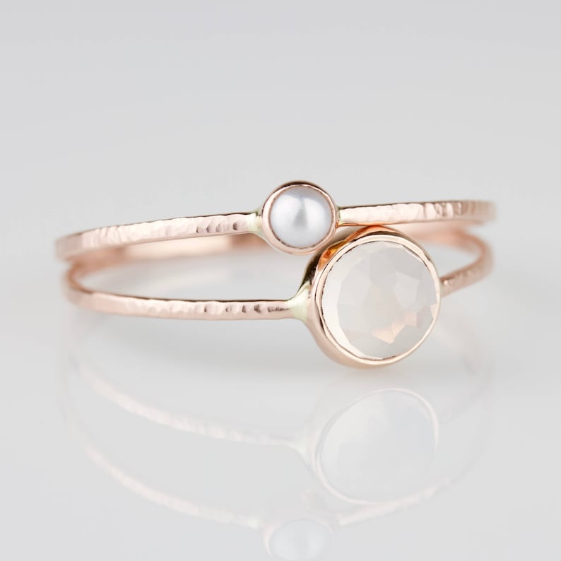 3mm Freshwater Pearl Stacking Ring Delicate SOLID 14k Rose - Etsy