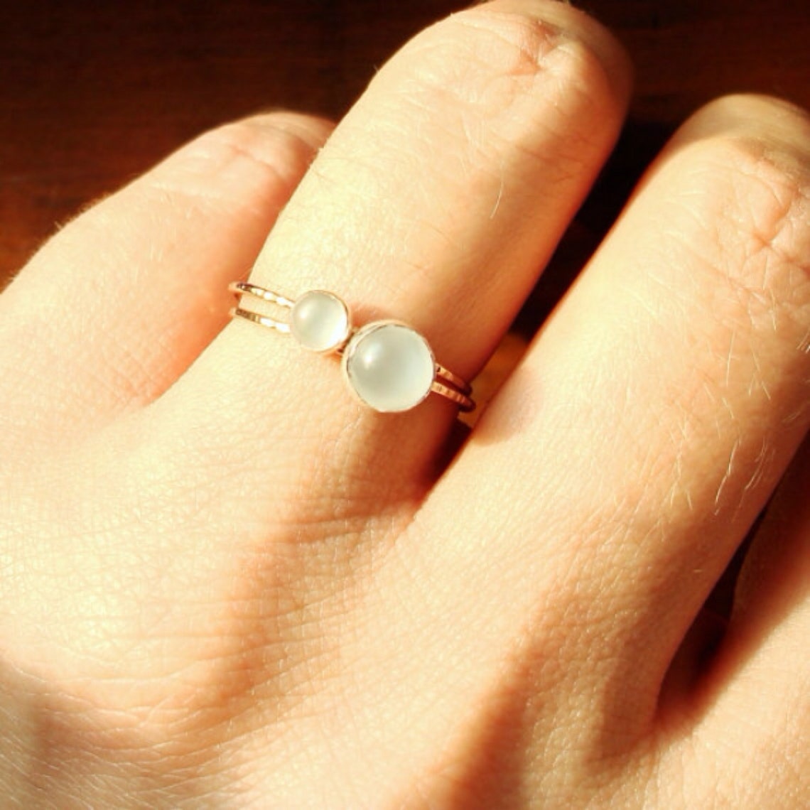 Select Two Stones - SOLID 14k Gold Gemstone Stack Rings - Dainty Delicate Birthstone Orbs ...