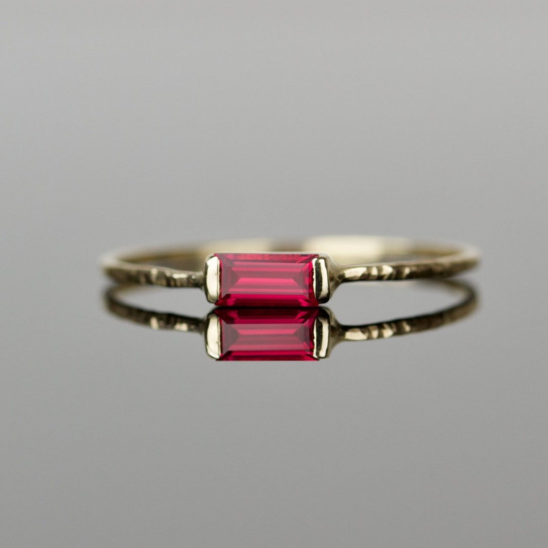 SOLID 14k Gold Ruby Baguette Ring | Lab Ruby Ring | Art Deco Baguette Stack Ring | White Yellow ...