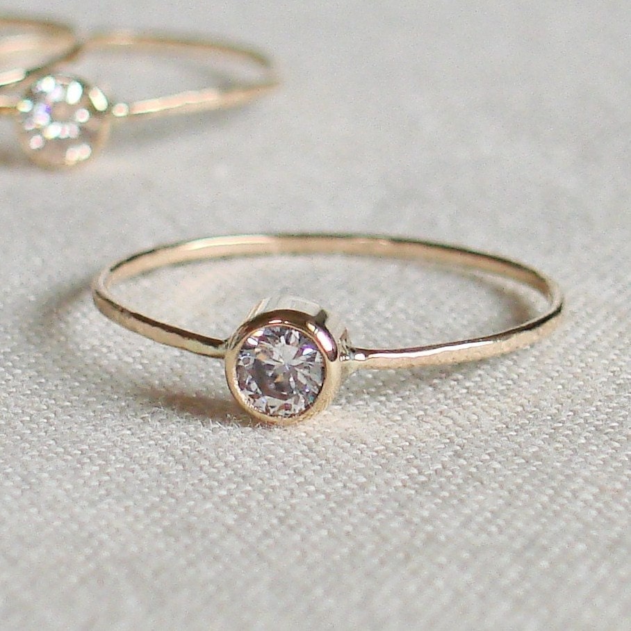 Custom SOLID Gold Ring Delicate Birthstone Ring 14k Rose | Etsy