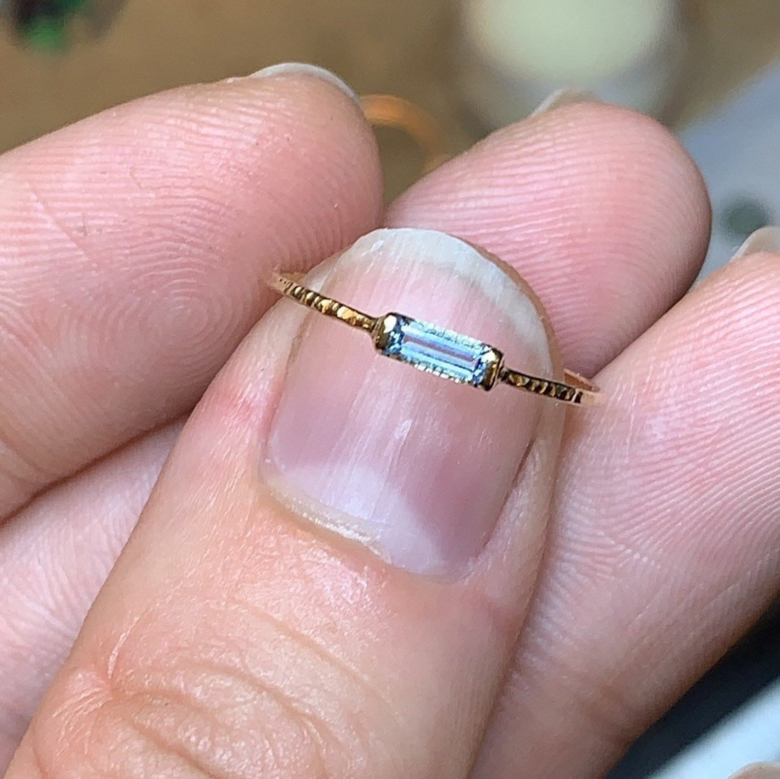 SOLID 14k Gold Aquamarine Baguette Ring Natural Aquamarine | Etsy