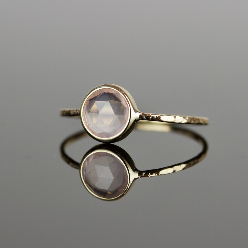 Rose Cut Rose Quartz Stacking Ring | Delicate SOLID 14k Rose or Yellow ...