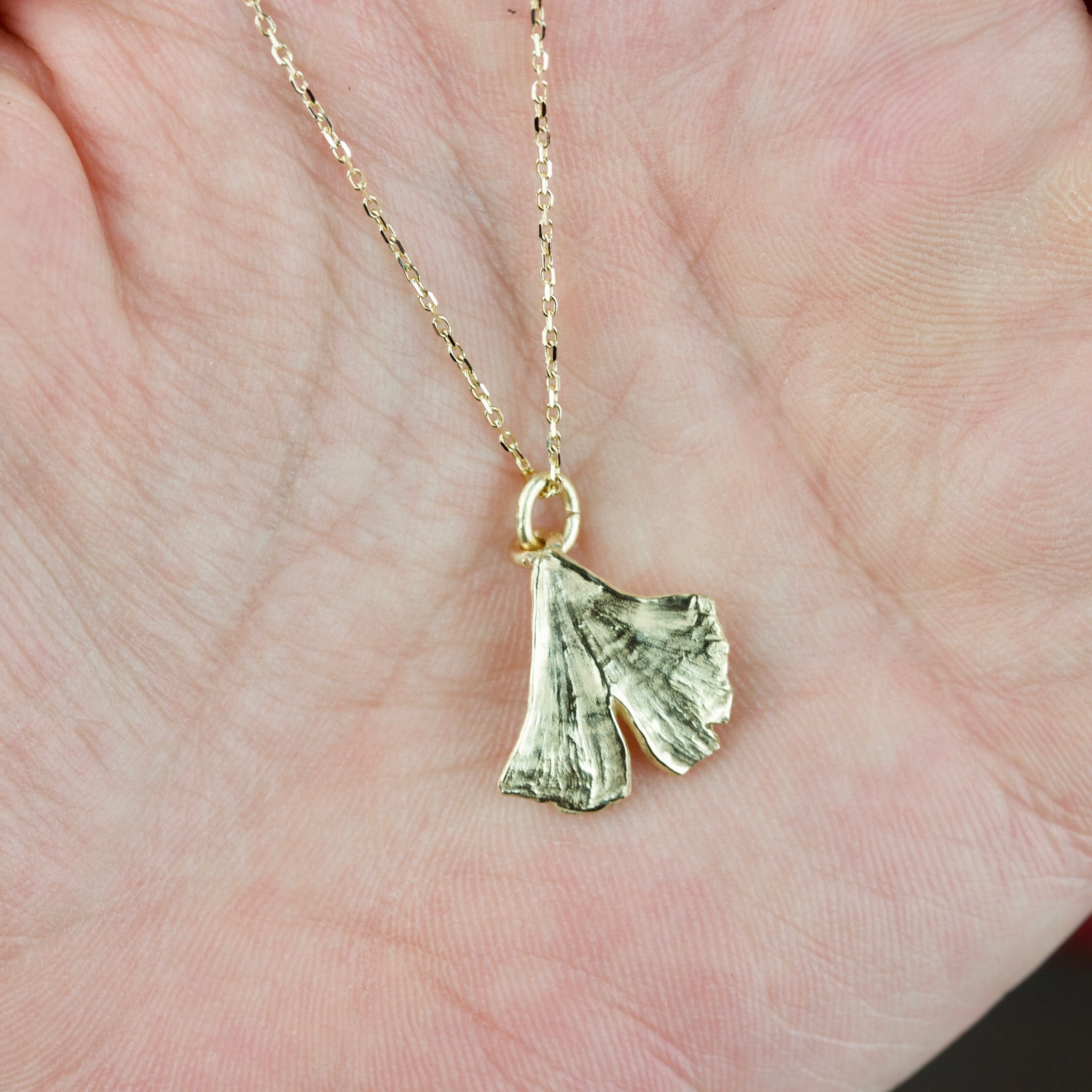 SOLID Gold Gingko Leaf Pendant and Chain | Rose Gold | Yellow Gold ...