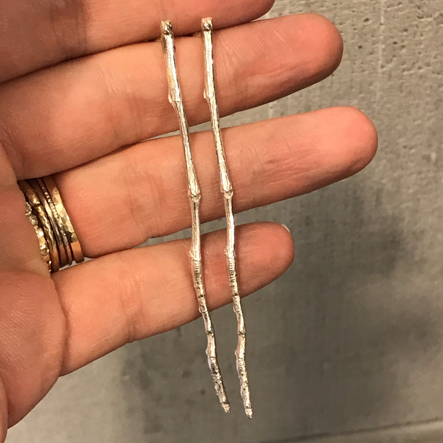 Gold Twig Statement Earrings - Botanical Organic Drop Stick Earrings ...