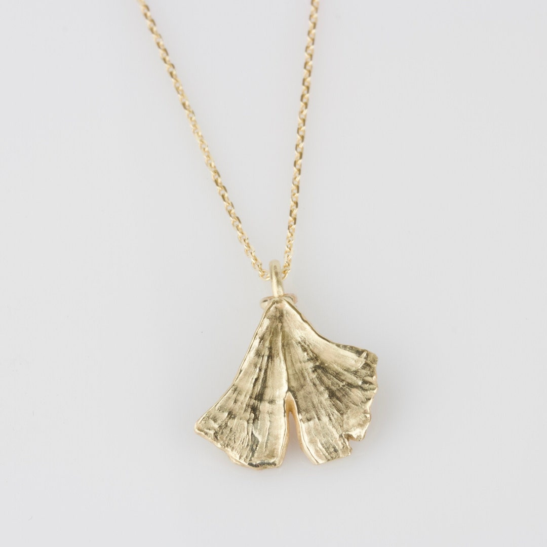 SOLID Gold Gingko Leaf Pendant and Chain | Rose Gold | Yellow Gold ...