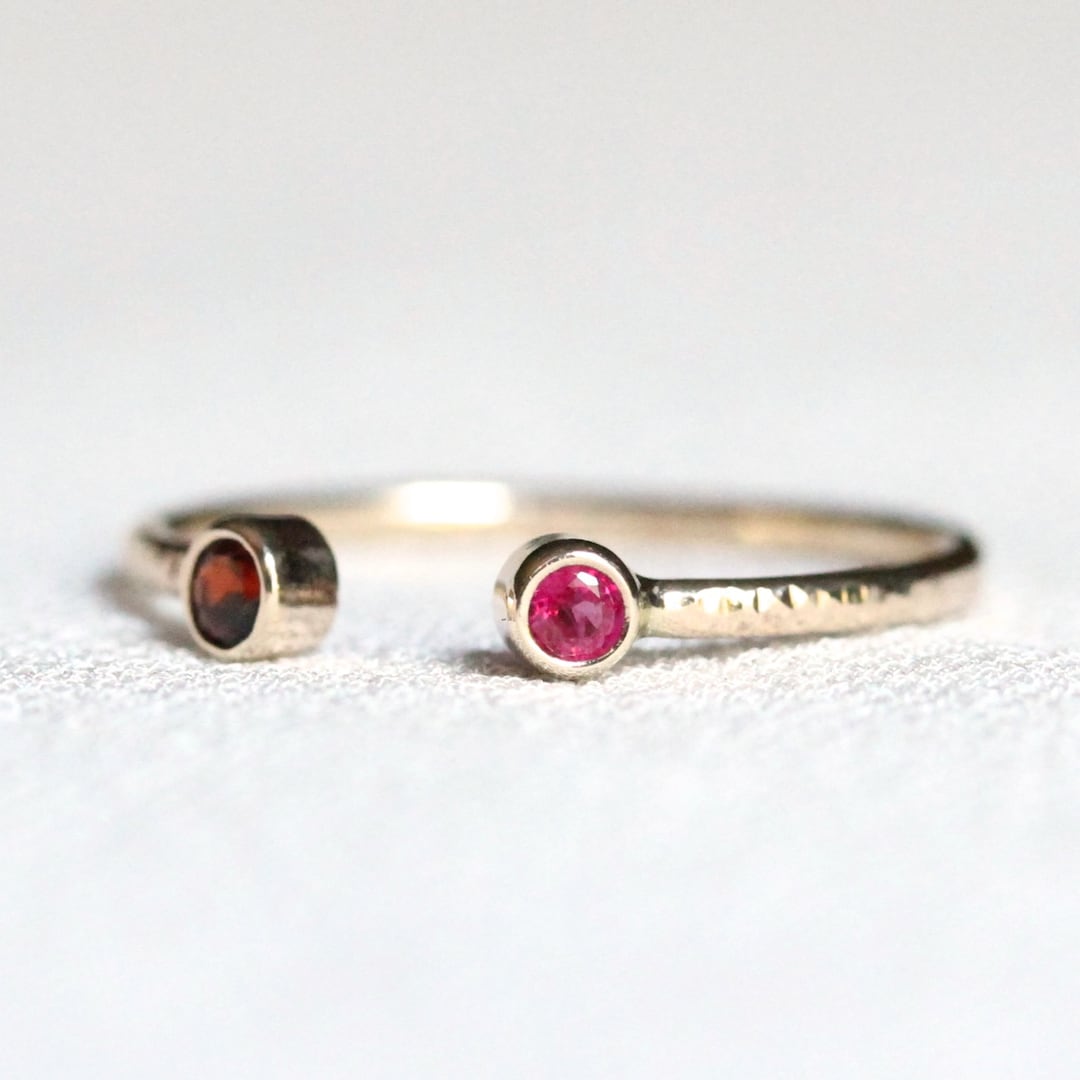 SOLID Gold Custom Birthstone Ring | Two Birthstones | Dual Gemstone ...