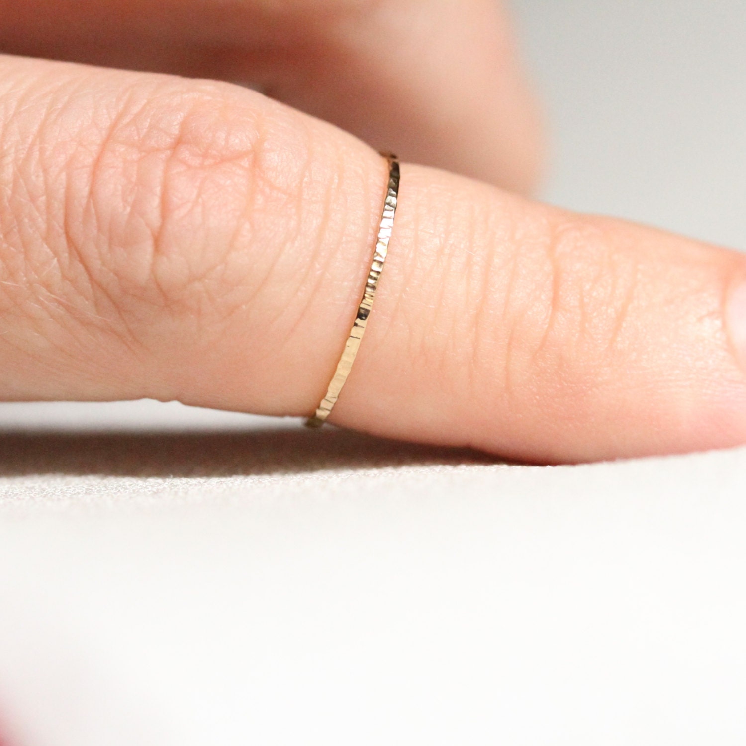 Set of Two - Platinum Twig Bark Rings - Simple Rivet Hammered Threads ...