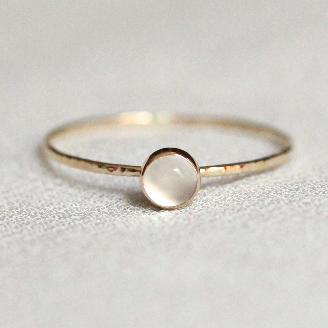 White Moonstone Stacking Ring - SOLID 14k Gold - Natural Moonstone ...
